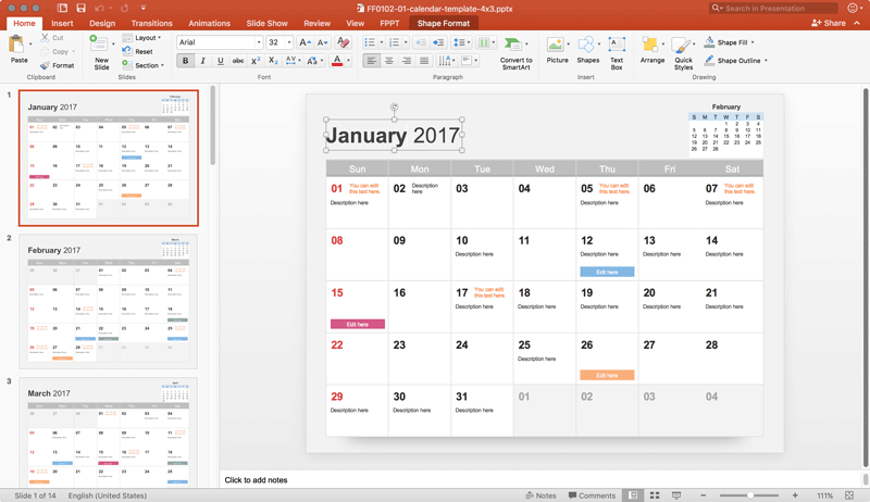 Free Calendar 2017 Template For PowerPoint