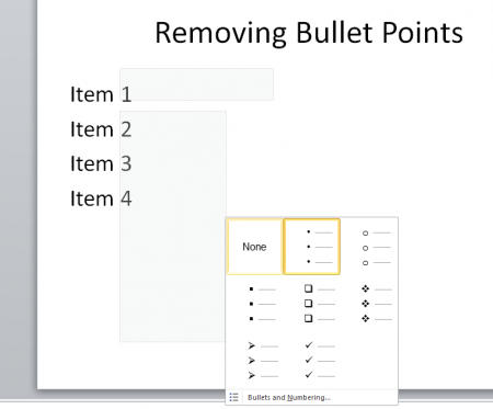 How to remove bullets from PowerPoint presentation