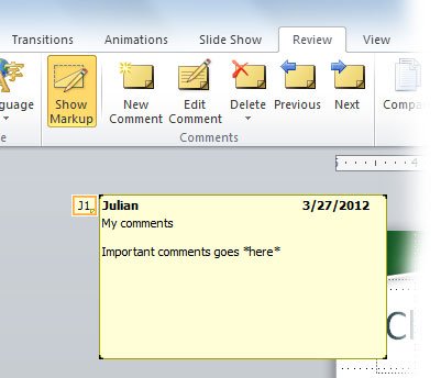 Adding comments in PowerPoint