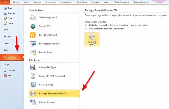 How to pack your presentation in PowerPoint 2010