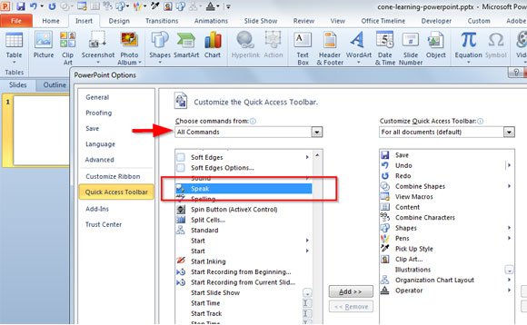 How To Enable Text To Speech In PowerPoint 2010
