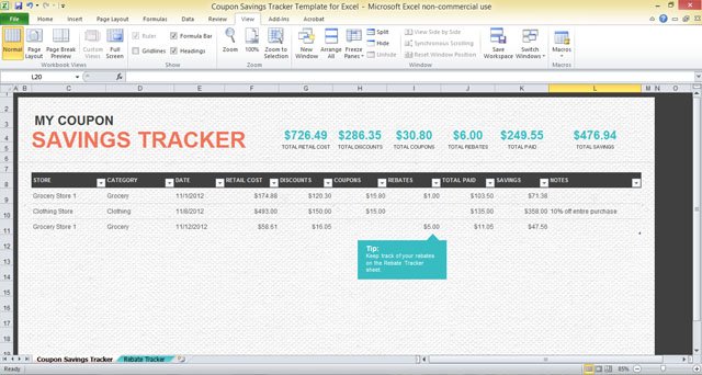 Coupon Savings Tracker Template for Excel Coupon Savings Tracker Template for Excel