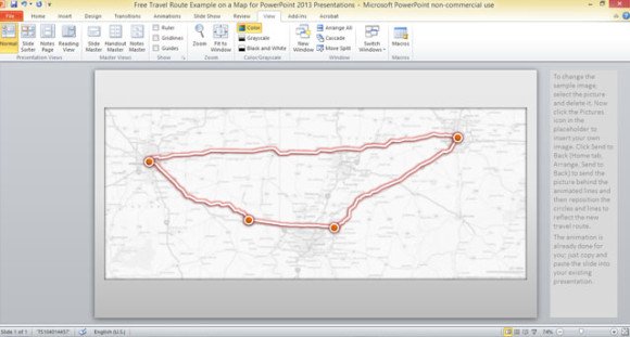Free Travel Route Example on a Map for PowerPoint 2013 Presentations