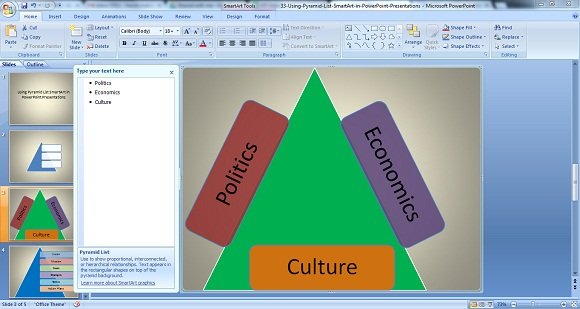 Using Pyramid List SmartArt in PowerPoint Presentations