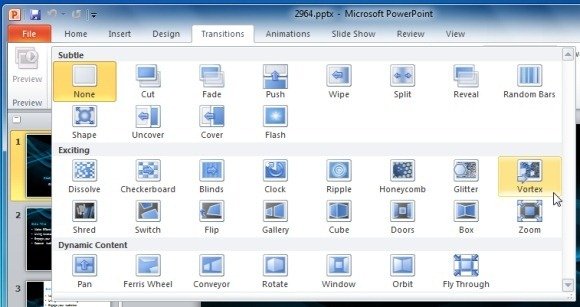 Switch Powerpoint Slides Using The Stylish Vortex Transition Effect