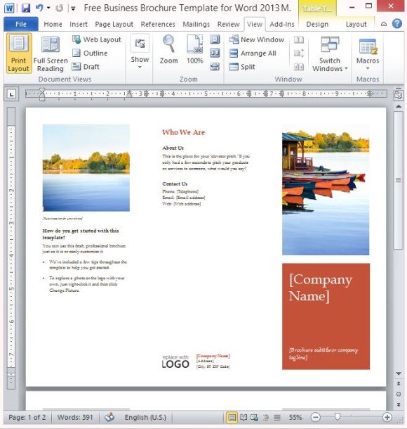 Free Business Brochure Template For Word 2013