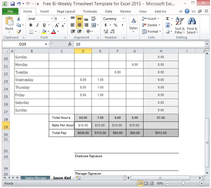 Free Bi-Weekly Timesheet Template For Excel 2013 Free Bi-Weekly Timesheet Template For Excel 2013