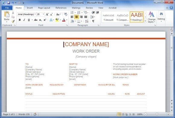 Work Order Template Word DocTemplates