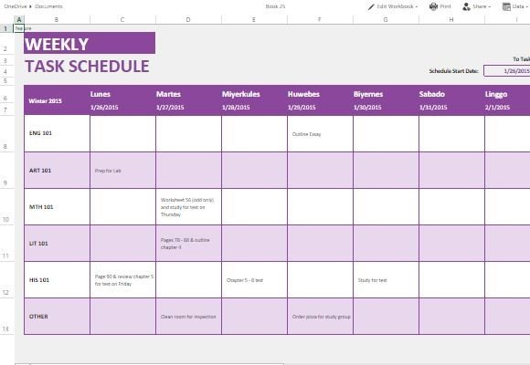 Weekly Task List Template For Excel Online - Riset Weekly Task List Template For Excel Online - Riset
