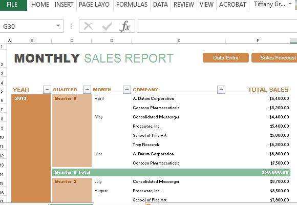 Monthly report for sales and sales forecasting FPPT