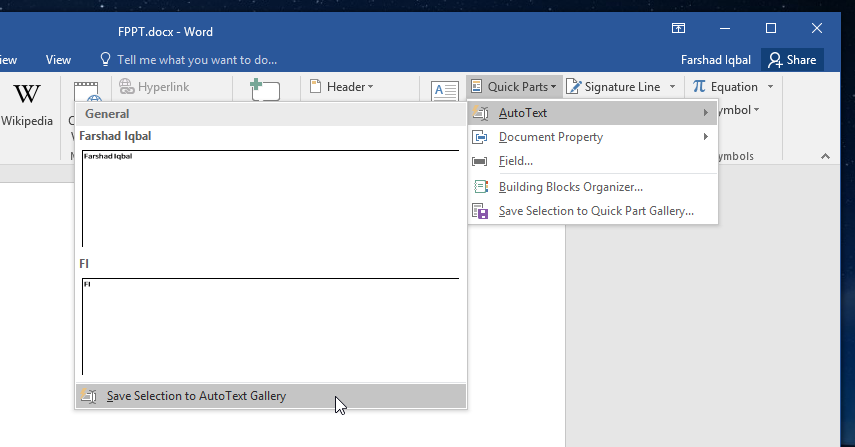 How To Insert Custom Quick Parts In Word