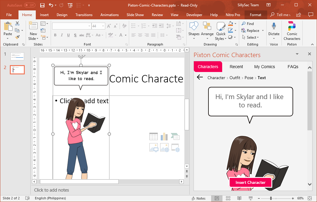 Add Comic Characters to PowerPoint with Pixton Comic Characters